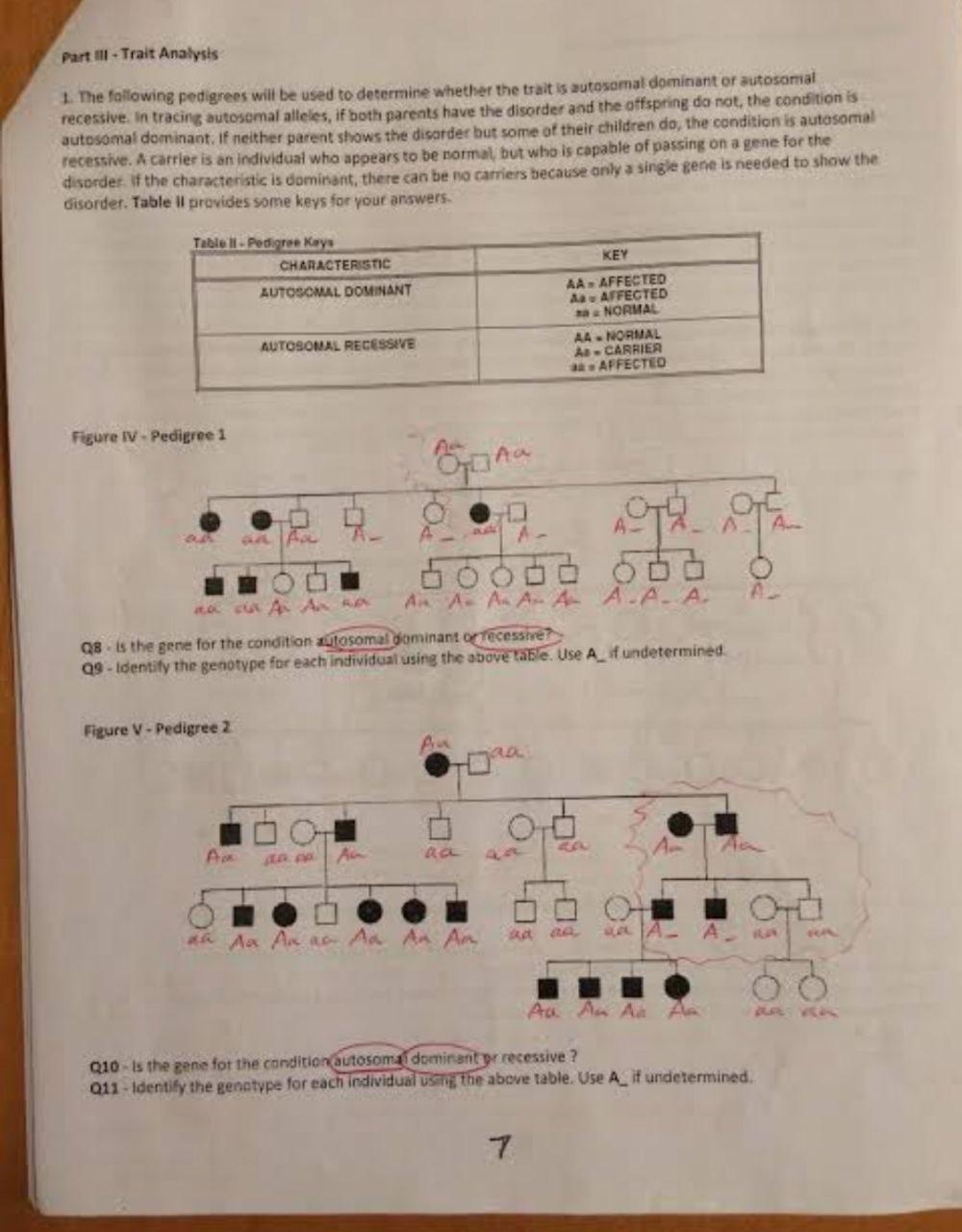 Solved Part II - Trait Analysis 1. The following pedigrees | Chegg.com