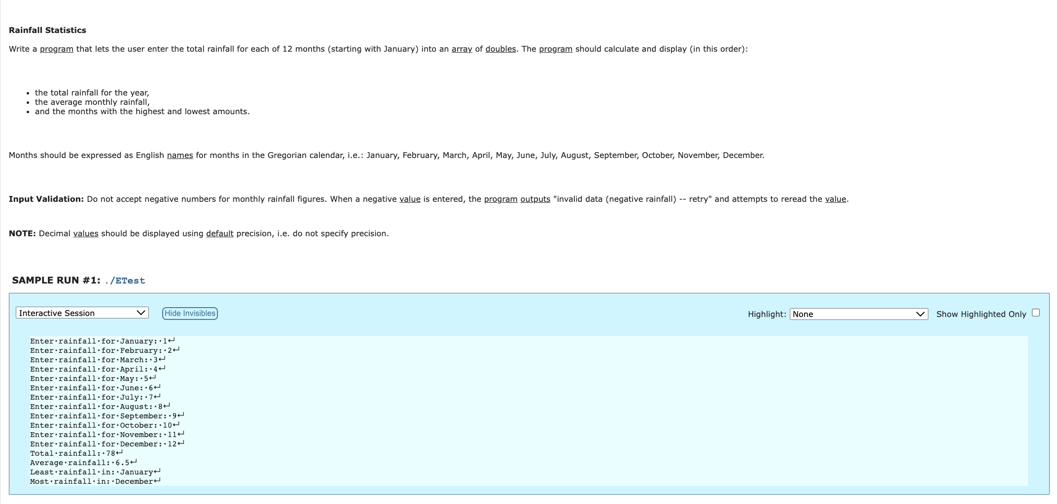 Solved Rainfall Statistics Write a program that lets the | Chegg.com