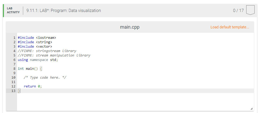 Solved 9.11 LAB*: Program: Data visualization (1) Prompt the | Chegg.com