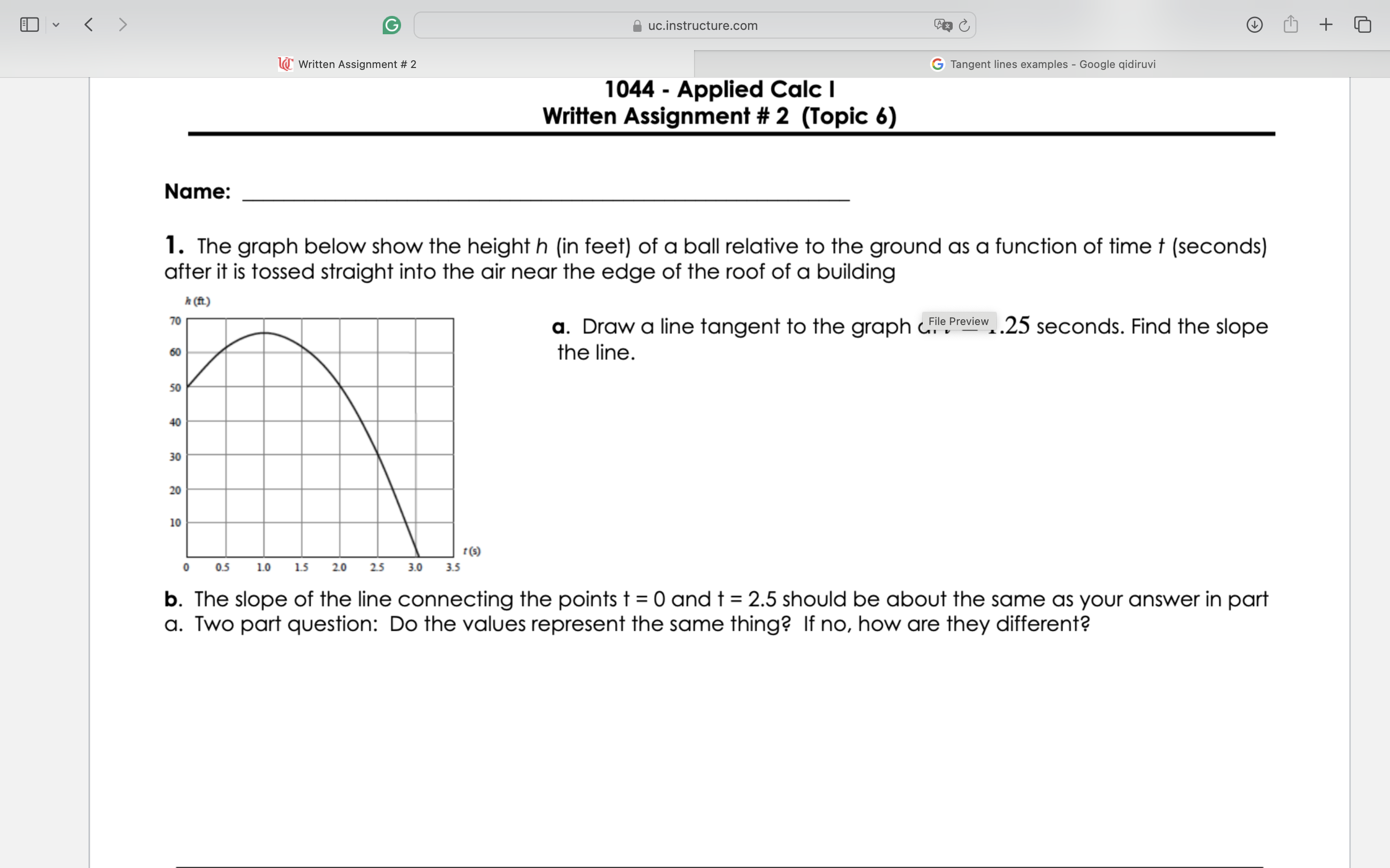 Solved Name:The graph below show the height h (in feet) ﻿of | Chegg.com