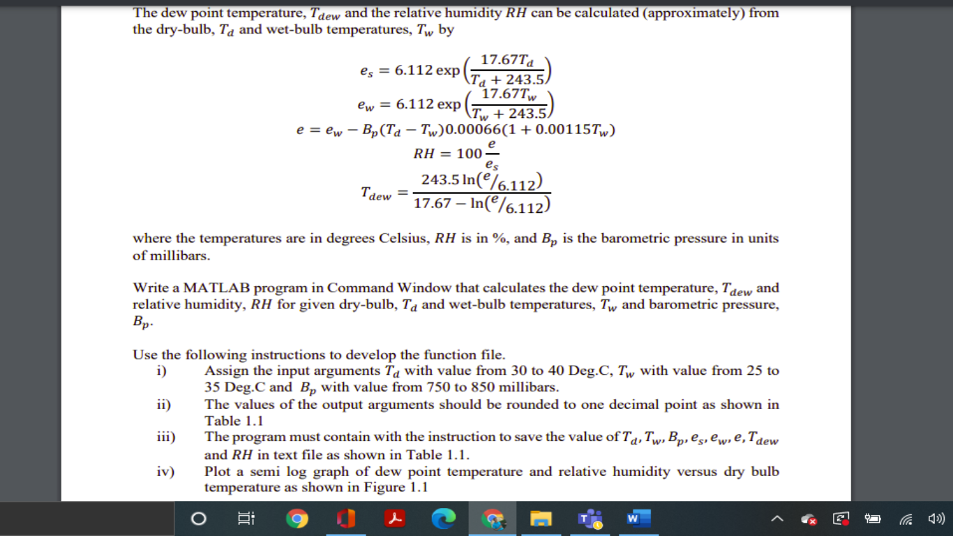 The dew point temperature, Tdew and the relative | Chegg.com