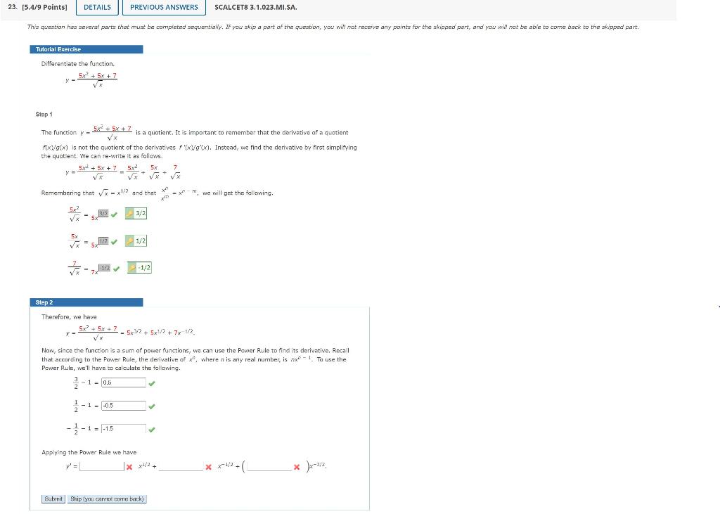 Solved 23. [5.4/9 Points] DETAILS PREVIOUS ANSWERS SCALCET8 | Chegg.com