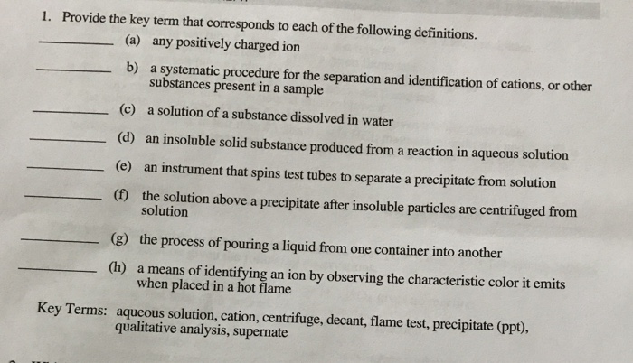 Solved 1. Provide the key term that corresponds to each of | Chegg.com