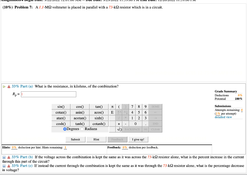 Solved (10\%) Problem 7: A 1.1−MΩ voltmeter is placed in | Chegg.com