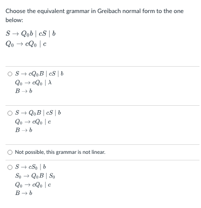 Choose the equivalent grammar in Greibach normal form | Chegg.com