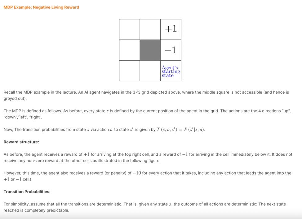 Solved MDP Example: Negative Living Reward +1 -1 Agent's | Chegg.com