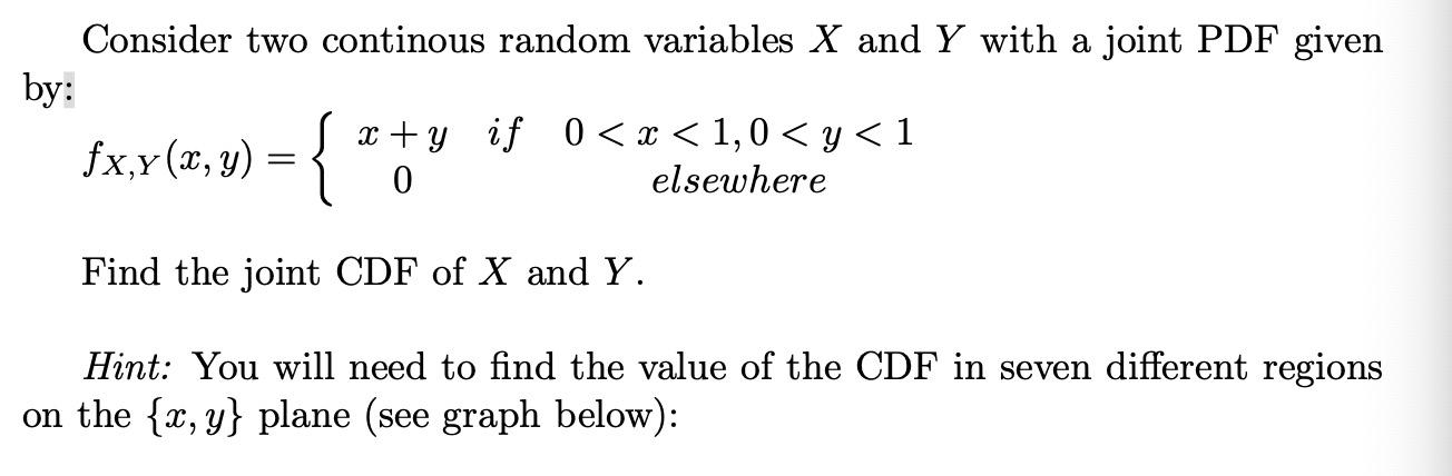 Solved Consider two continous random variables X and Y with | Chegg.com