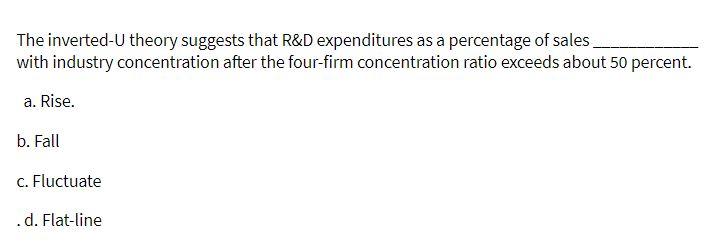 Solved The inverted-U theory suggests that R&D expenditures | Chegg.com
