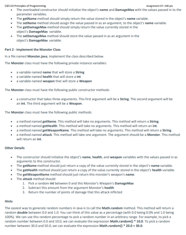 Solved CSE 110 Principles of Programming Assignment 07: 100 | Chegg.com