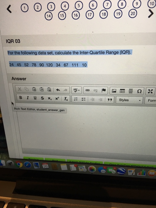 Solved For the following data set, calculate the | Chegg.com