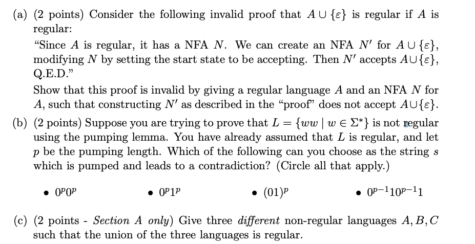 Solved (a) (2 points) Consider the following invalid proof | Chegg.com