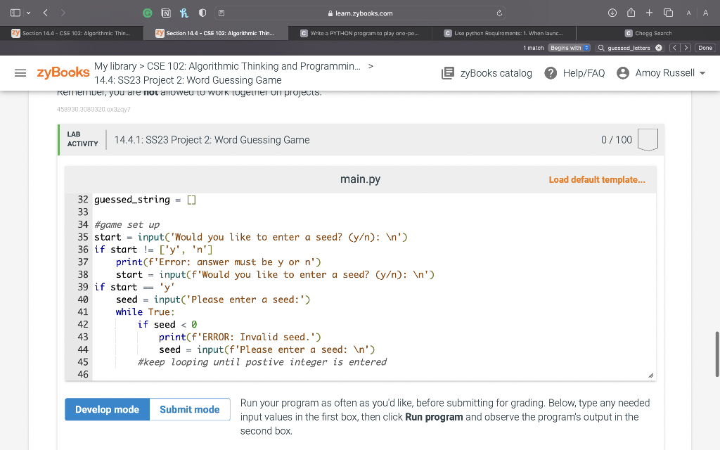 Solved I am creating a word-guessing program in which I must | Chegg.com