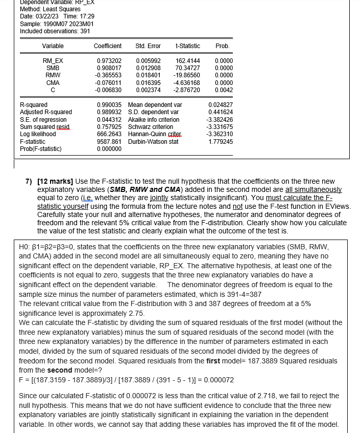 Dependent Variable: RP_EX Method: Least Squares Date: | Chegg.com