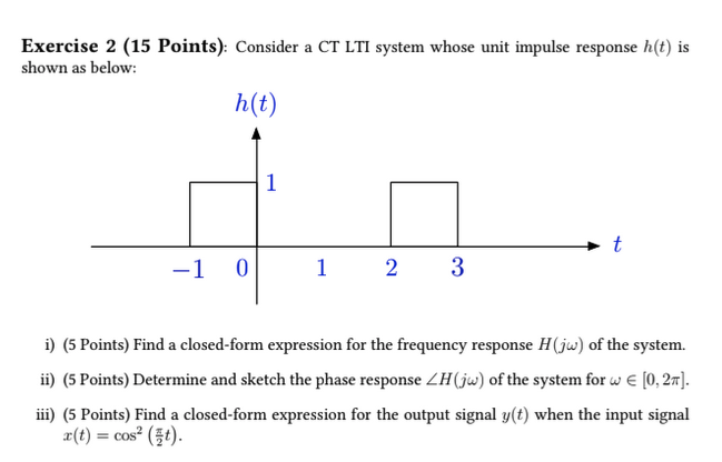 Solved Exercise 2 (15 Points): Consider a CT LTI system | Chegg.com
