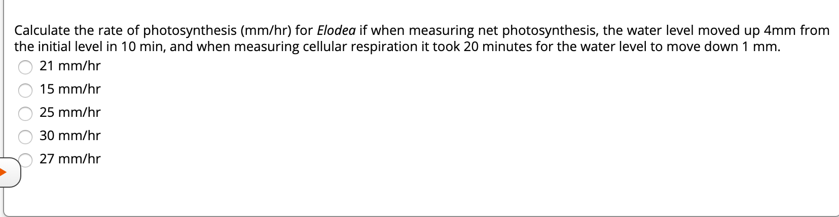 Solved Calculate the rate of photosynthesis (mm/hr) for | Chegg.com