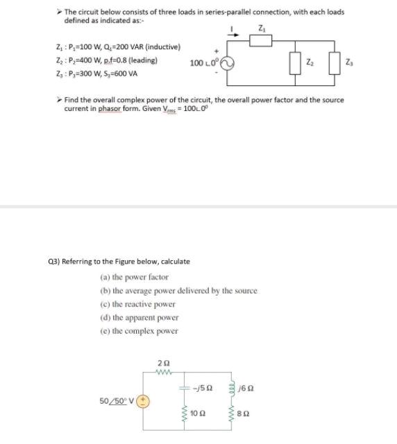 Solved The circuit below consists of three loads in | Chegg.com