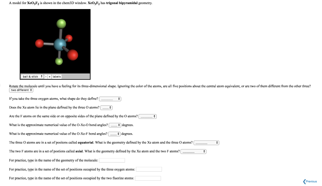Solved A model for XeO3F2 is shown in the chem3D window. | Chegg.com