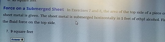 Solved Suare leet Force on a Submerged Sheet In Exercises 7 | Chegg.com