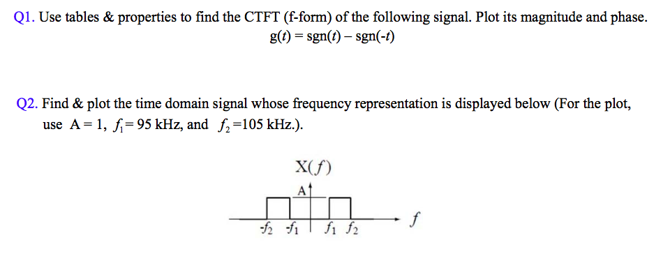 Solved Q1. Use tables& properties to find the CTFT (f-form) | Chegg.com
