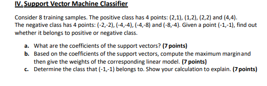 IV.Support Vector Machine Classifier Consider 8 | Chegg.com