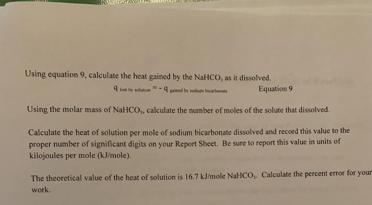 Solved Experiment 9 -- Thermochemistry, Specific Heat, and | Chegg.com