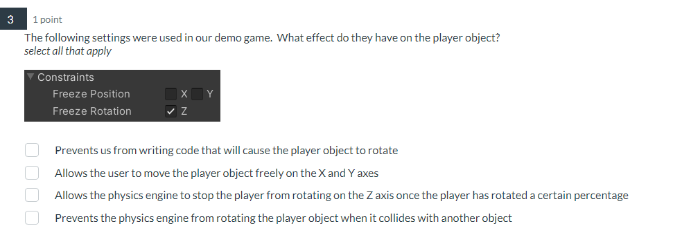 Solved 1 point In our demo game, what is the purpose of the | Chegg.com