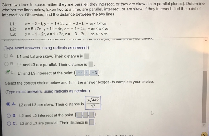 Solved Given Two Lines In Space Either They Are Parallel