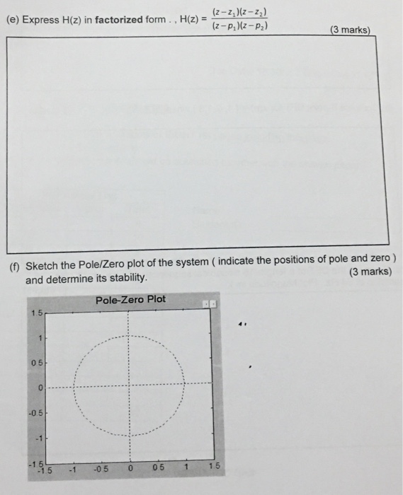 Solved (z-z )(z-z2) (e) Express H(z) in factorized form . , | Chegg.com