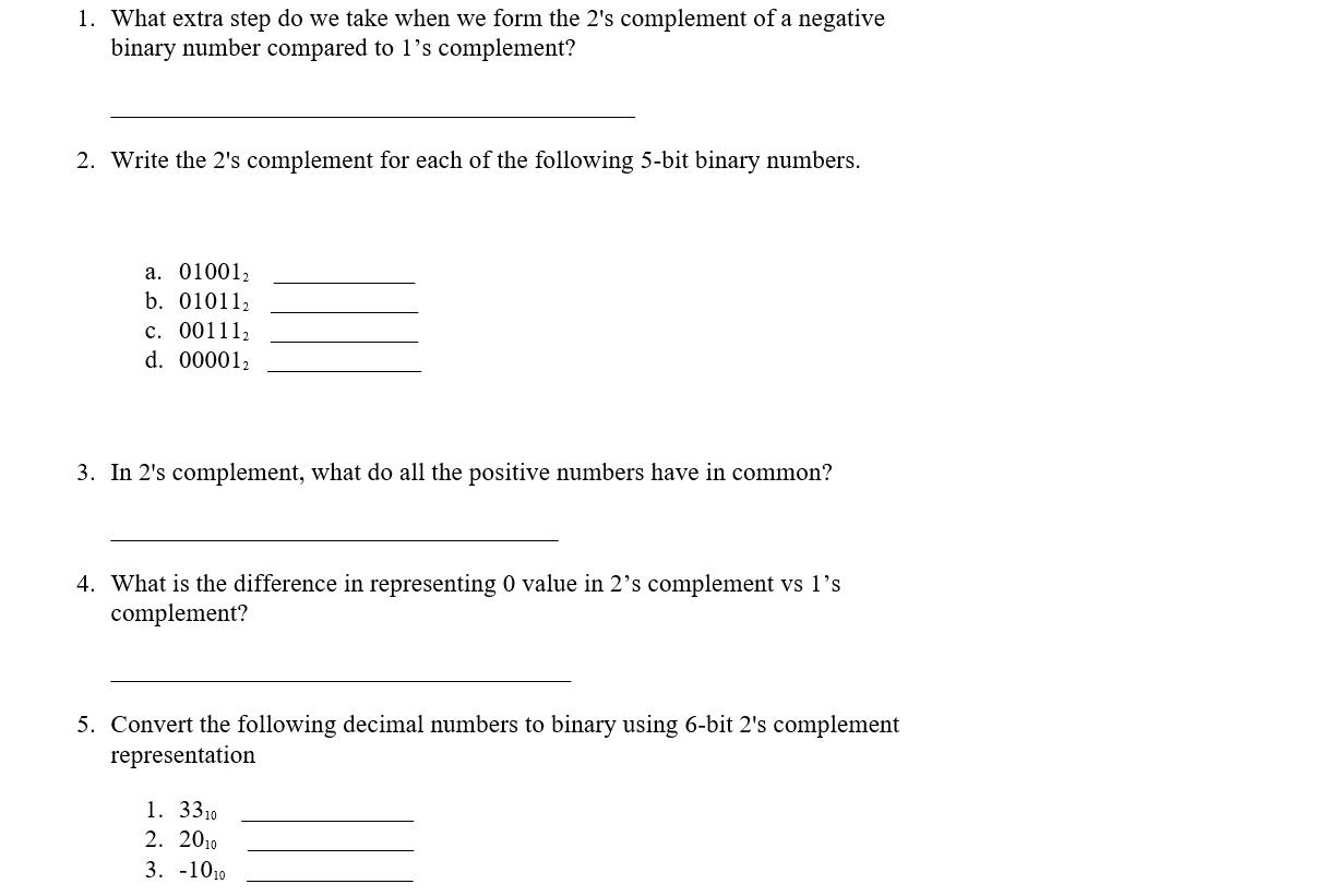 Solved 1. What extra step do we take when we form the 2’s | Chegg.com