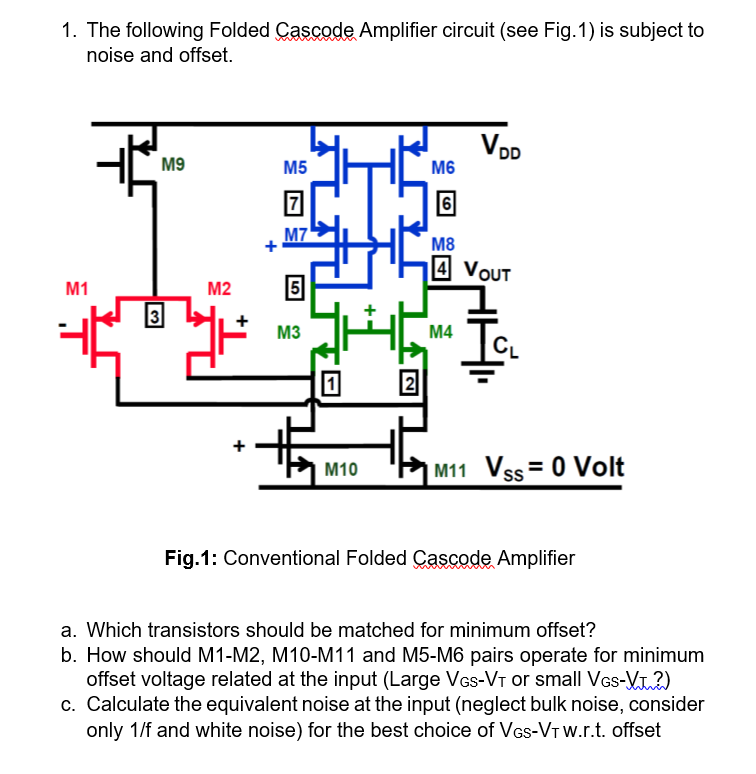 1. The following Folded Cascode Amplifier circuit | Chegg.com