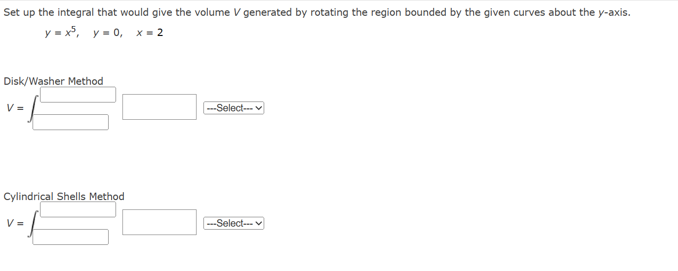 Solved Set up the integral that would give the volume V | Chegg.com
