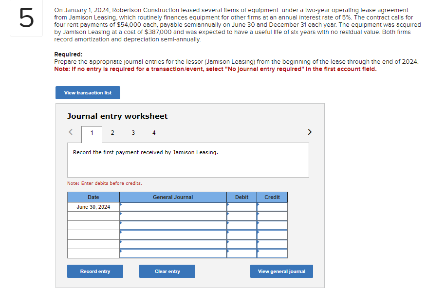 Solved On January 1, 2024, Robertson Construction leased | Chegg.com