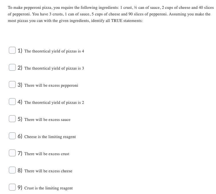 Solved To make pepperoni pizza, you require the following | Chegg.com