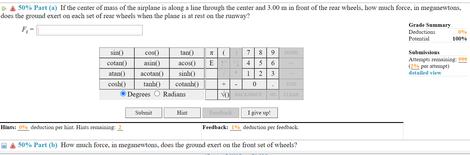 Solved (10\%) Problem 7: A large airplane typically has | Chegg.com