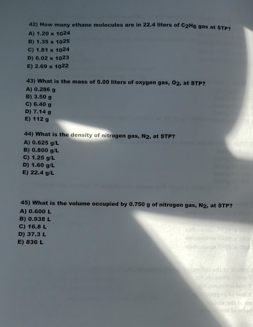 Solved 42) How many ethane molecules are in 22.4 liters of | Chegg.com