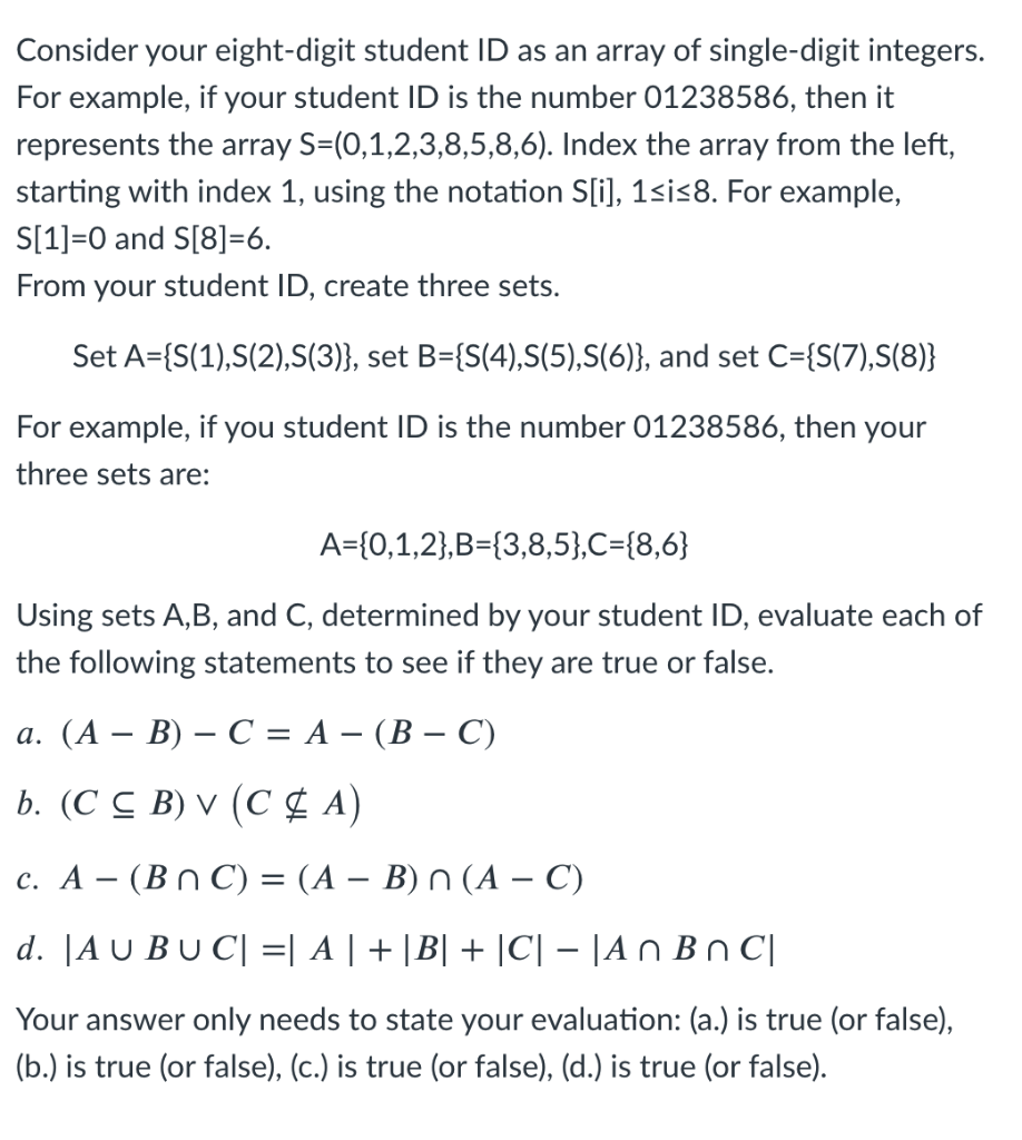 Solved Consider your eight-digit student ID as an array of | Chegg.com