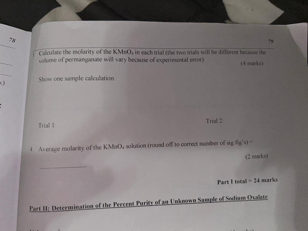 Solved Part I: Determining the Concentration of KMnO4 Using | Chegg.com
