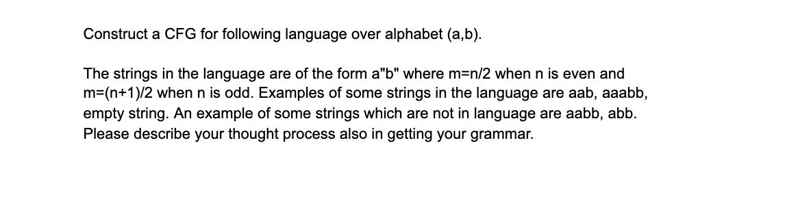 Solved Construct a CFG for following language over alphabet | Chegg.com