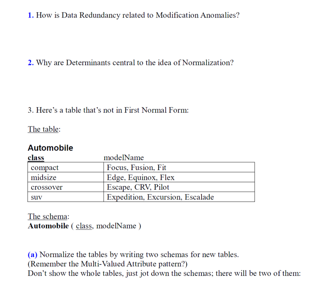 Solved 1. How is Data Redundancy related to Modification | Chegg.com