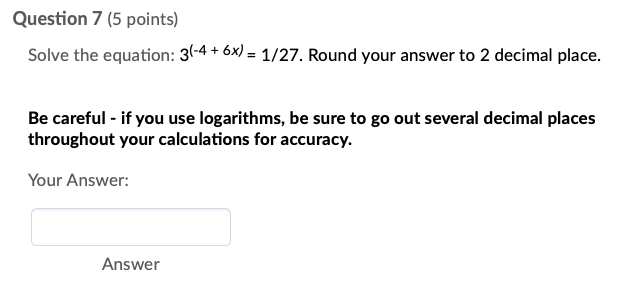 Solved Question 7 (5 points) Solve the equation: 36-4 + 6x) | Chegg.com