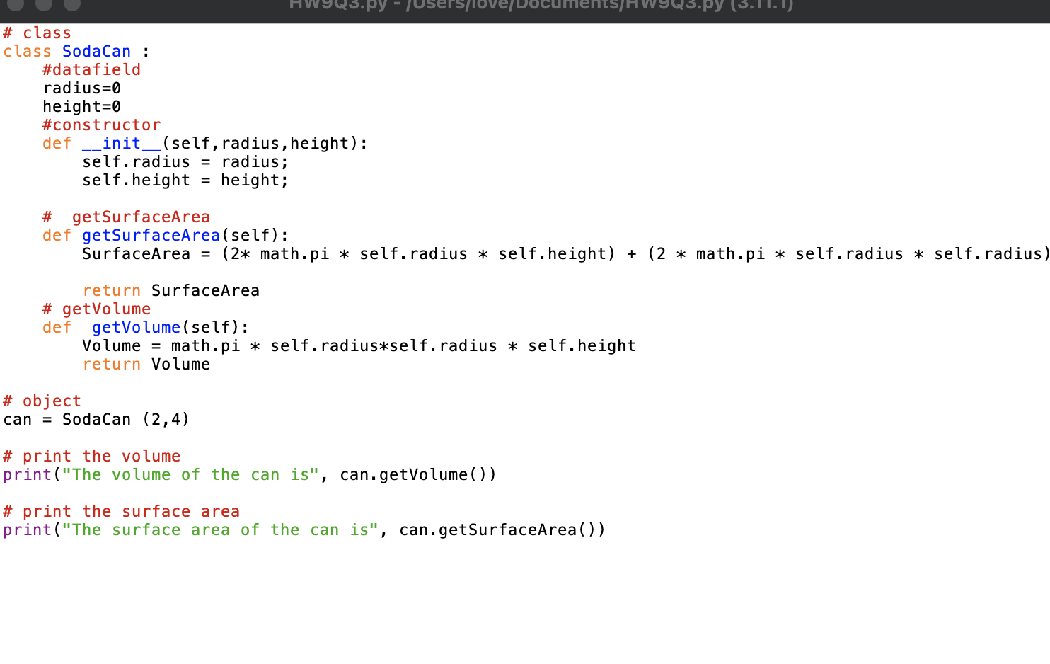 Solved \# class class SodaCan : \#datafield radius=0 | Chegg.com