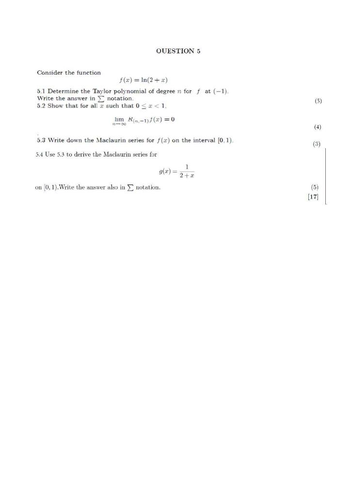 Solved Consider the function f(x)=ln(2+x) 5.1 Determine the | Chegg.com