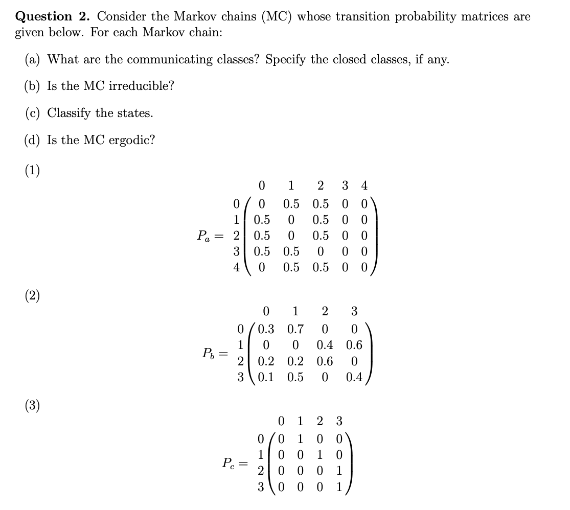 Solved Question 2. Consider the Markov chains (MC) whose | Chegg.com