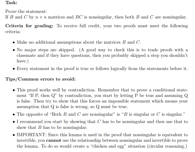 Solved Task: Prove the statement: If B and C by nxn matrices | Chegg.com