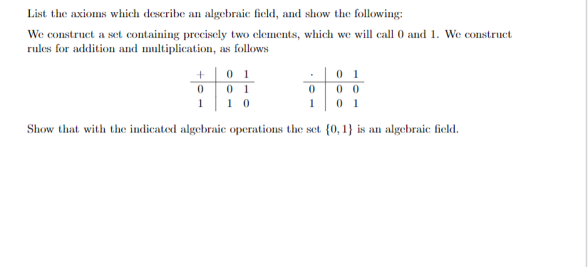 Solved List the axioms which describe an algebraic field, | Chegg.com