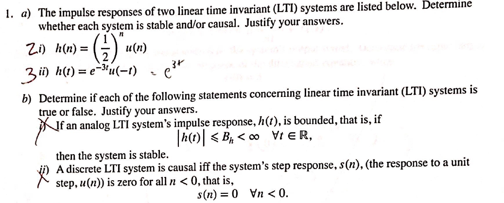 Solved 1. a) The impulse responses of two linear time | Chegg.com