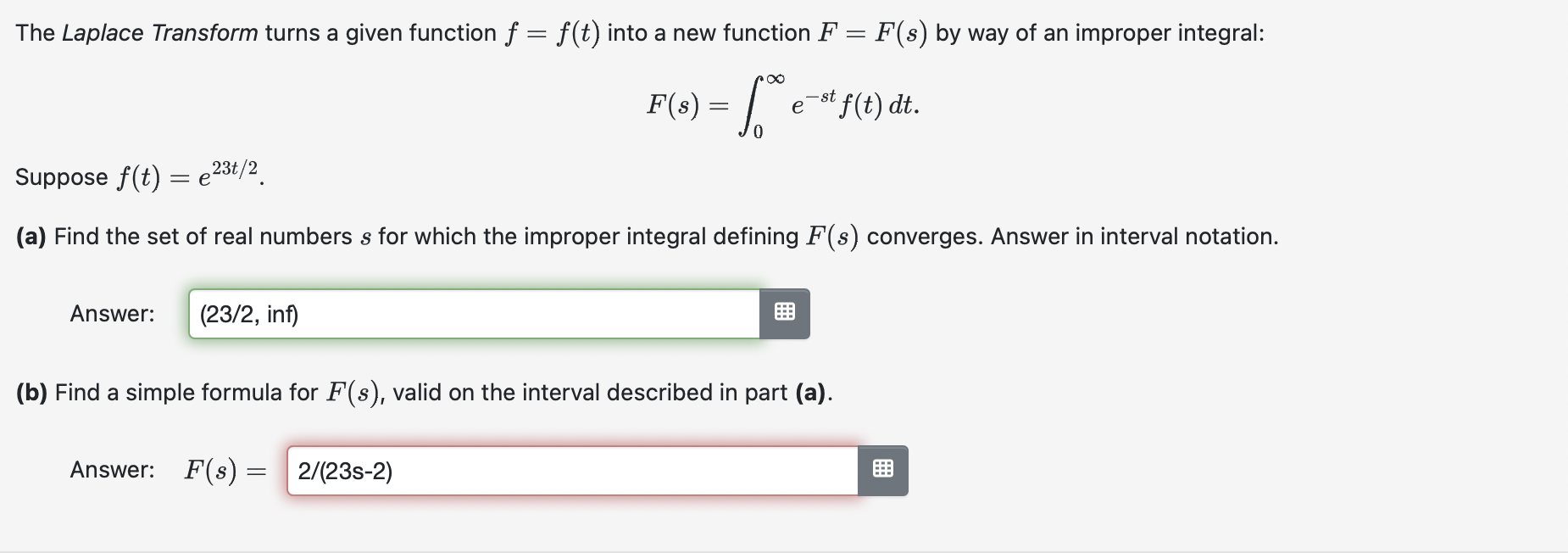 Solved The Laplace Transform turns a given function f=f(t) | Chegg.com