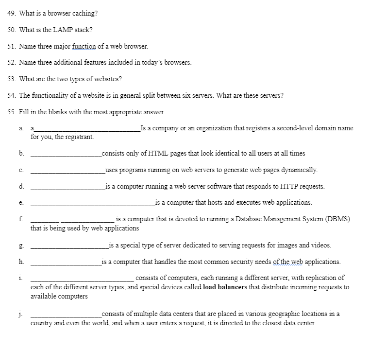 Solved 49. What is a browser caching? 50. What is the LAMP | Chegg.com