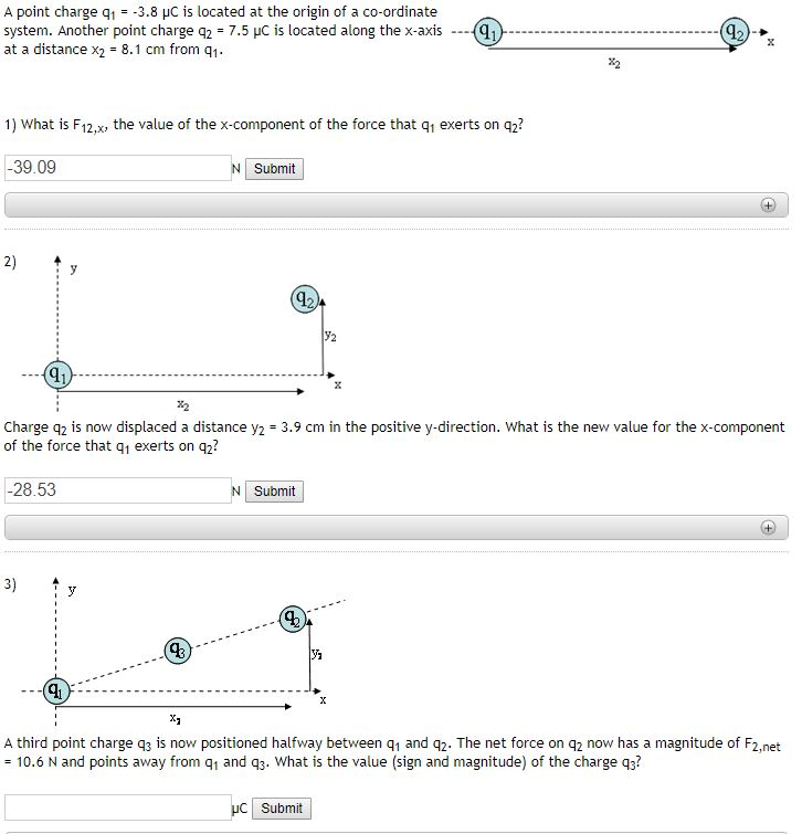 Solved A point charge q1-3.8 C is located at the origin of a | Chegg.com