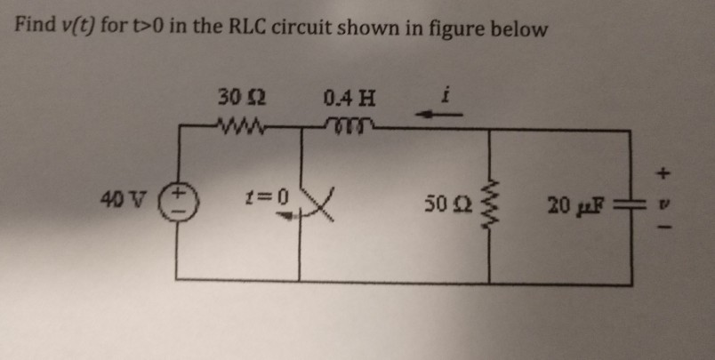 Solved Find v(t) for t>0 in the RLC circuit shown in figure | Chegg.com